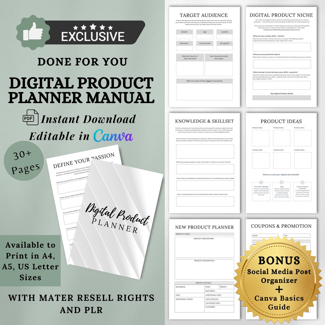 Exclusive Digital Product Planner Manual With Master Resell Rights, PLR ...