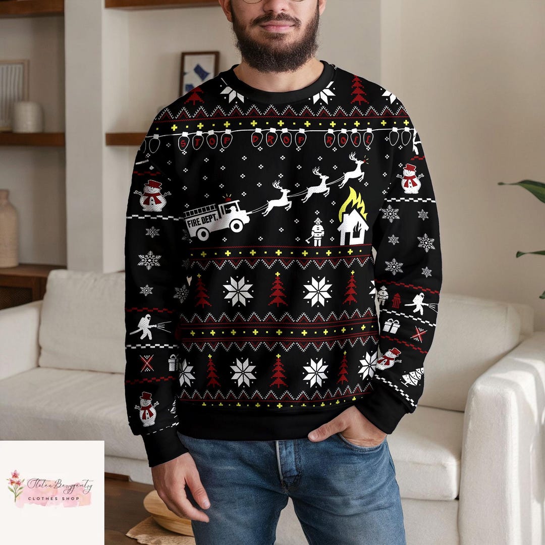 Firefighter Fire Dept Ugly Christmas Sweater, Xmas Lover Ugly ...