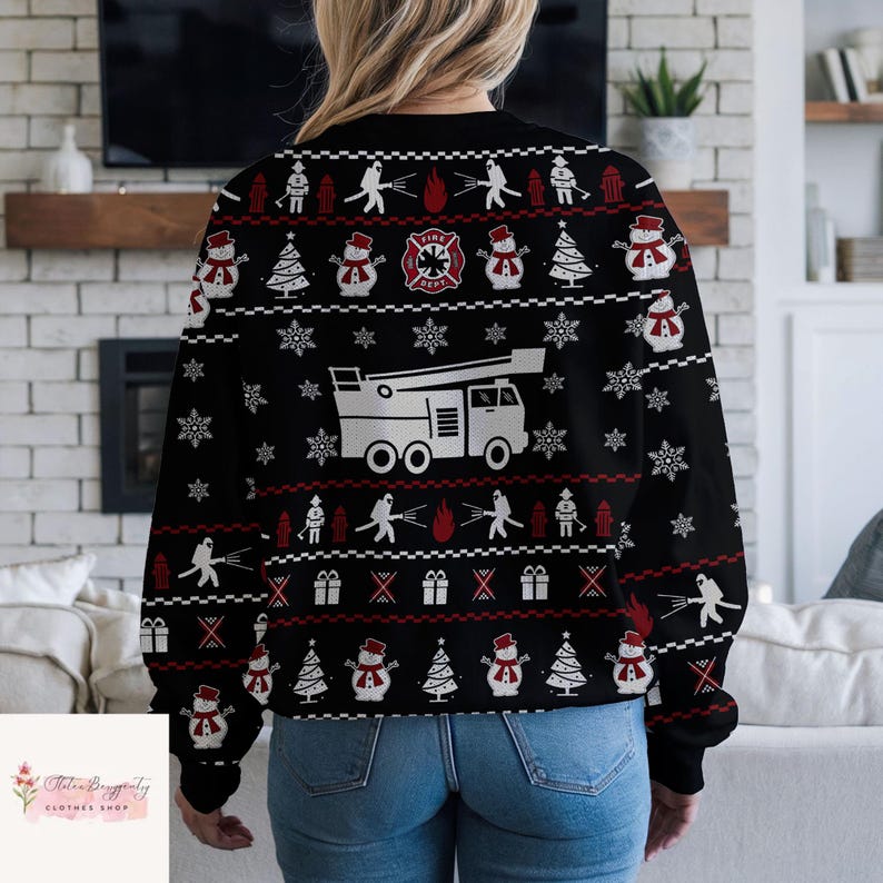 Firefighter Fire Dept Ugly Christmas Sweater, Xmas Lover Ugly ...