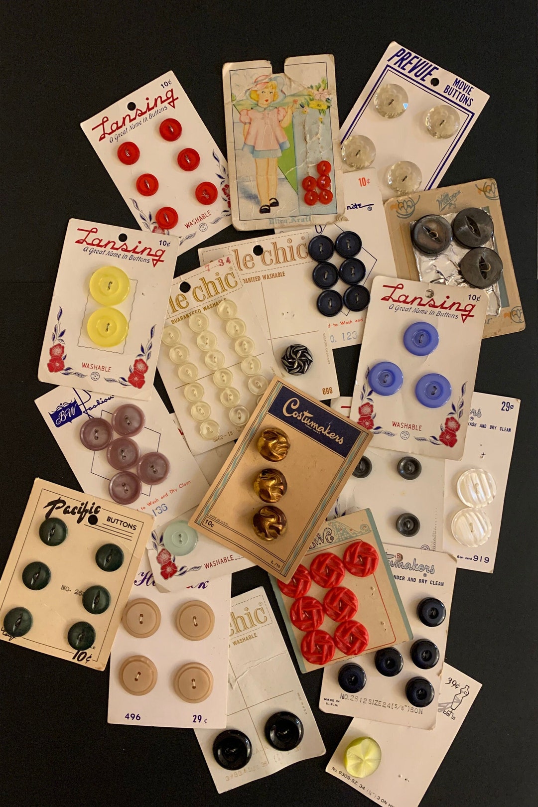Vintage Button Cards - Set of 20 - Etsy