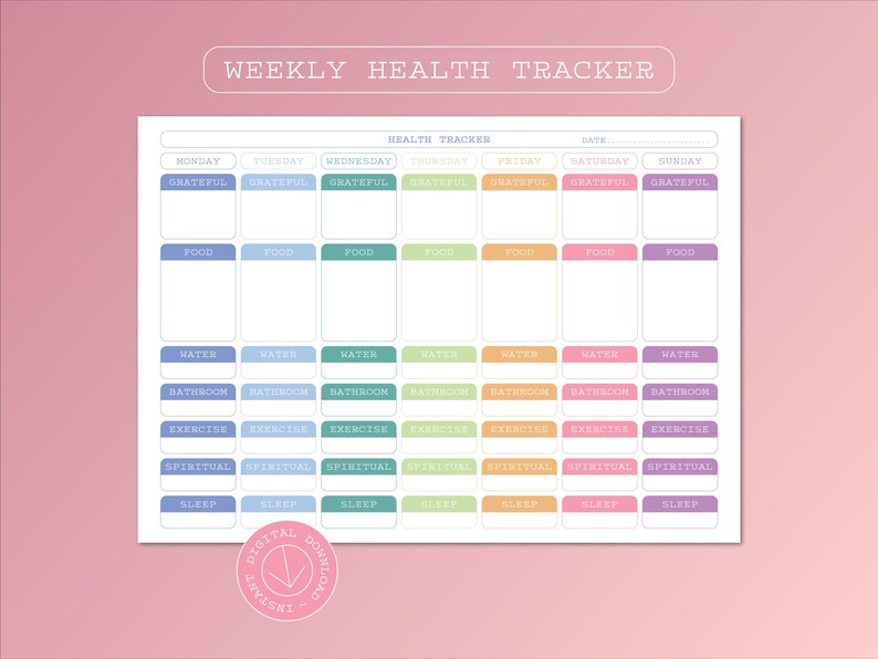 Printable Weekly Health Tracker: Colorful A4/A5 Planner (PDF Download ...