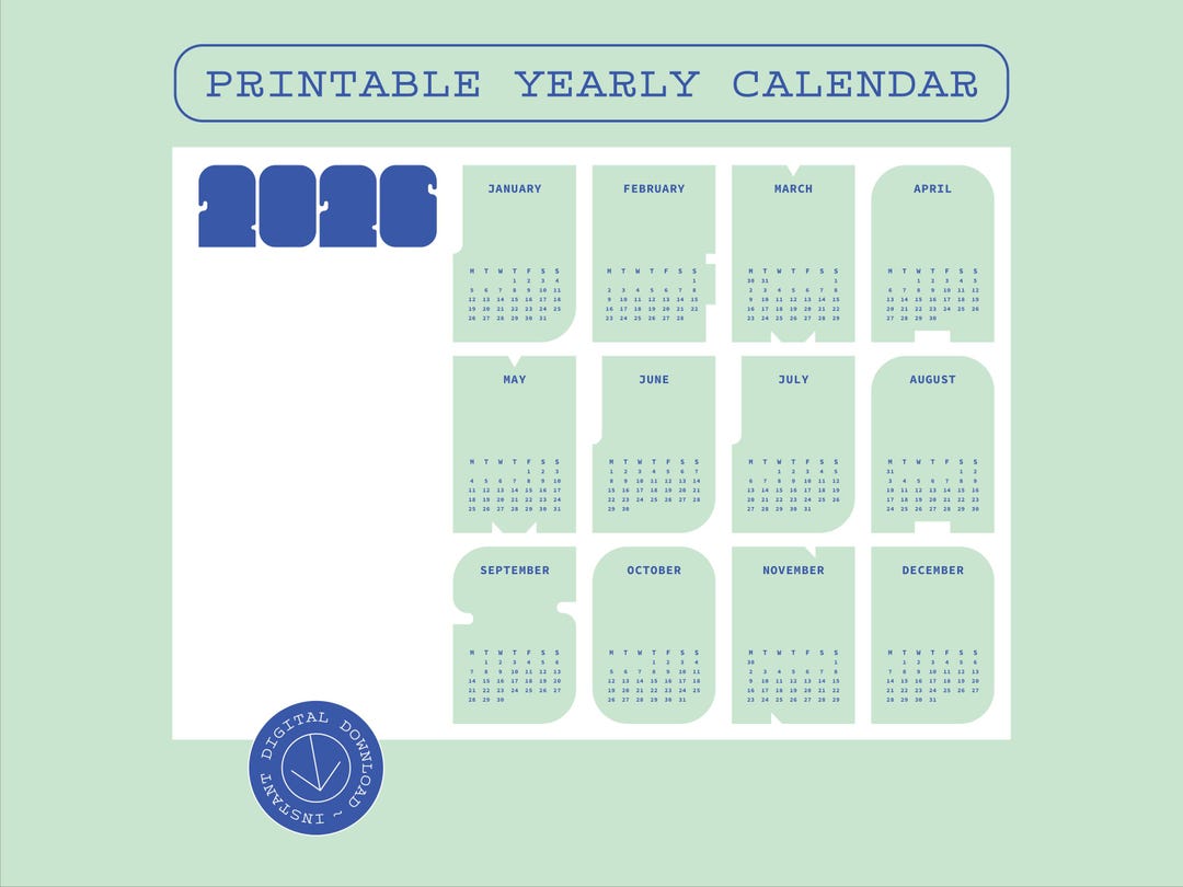 2026 Yearly Calendar Printable: Bright Calendar (A4 PDF Download) - Etsy