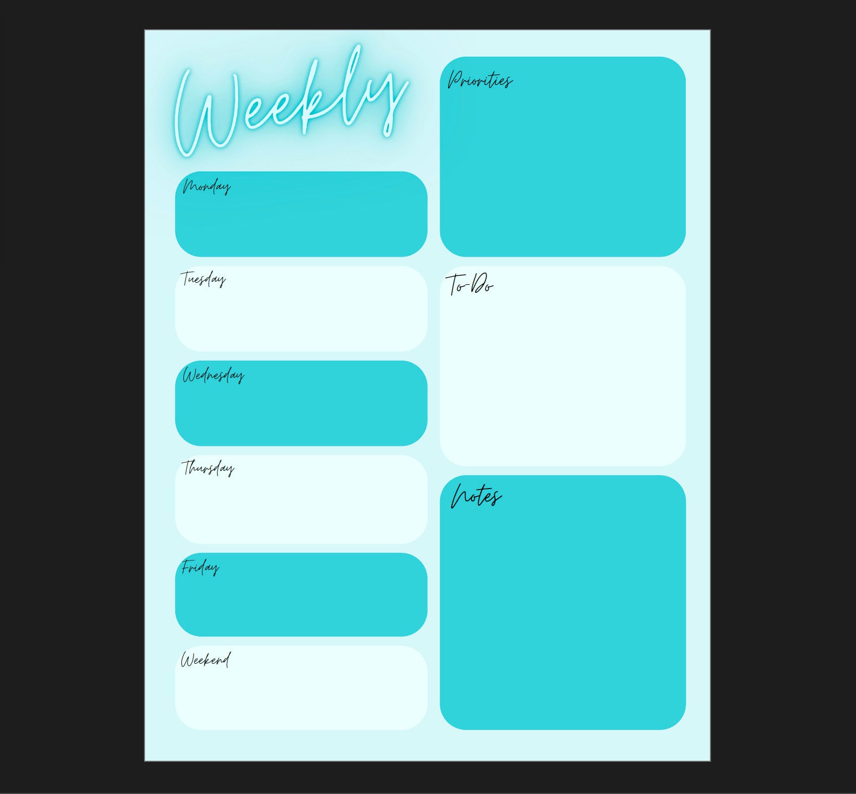 A4 Digital Weekly Planner Blue Simple Neon White - Etsy