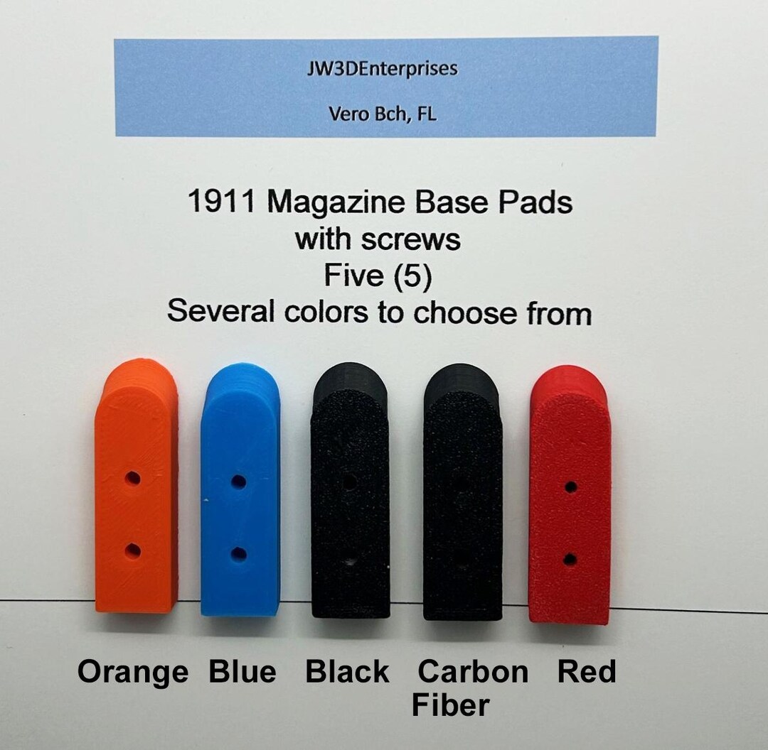 Five (5) 3D Printed 1911 Magazine Bumpers Basepads (& Screws), Assorted ...