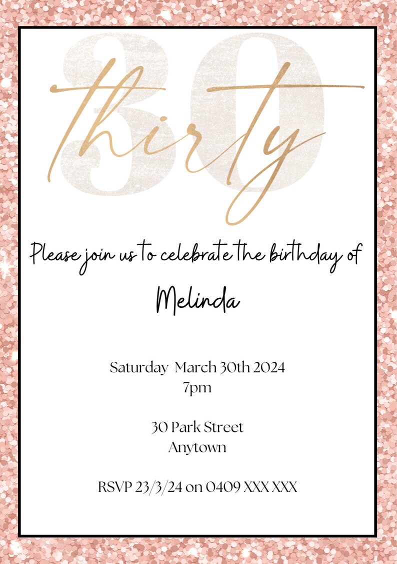30th Birthday Party Invitation TEMPLATE. Instant Download, Customisable ...