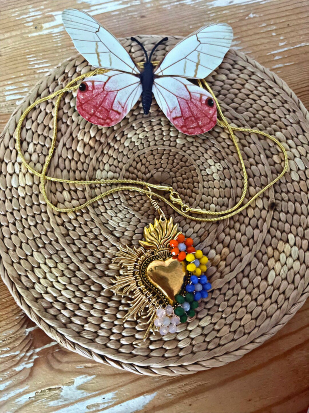 Sacred Heart/milagro /corazon Sagrado Bead, Necklace - Etsy