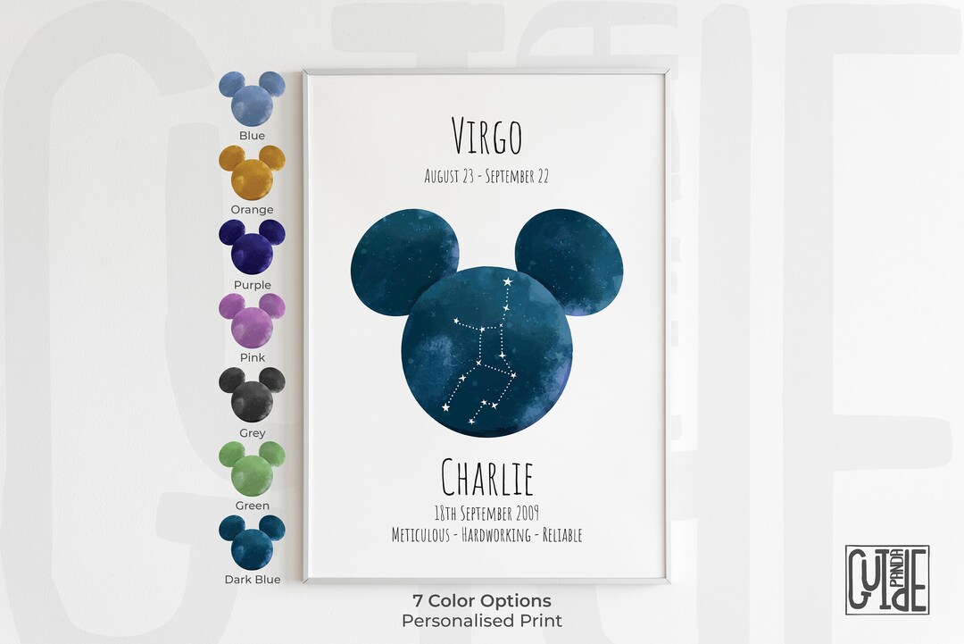 Digital Download Mickey Themed Personalised Zodiac Sign Print ...