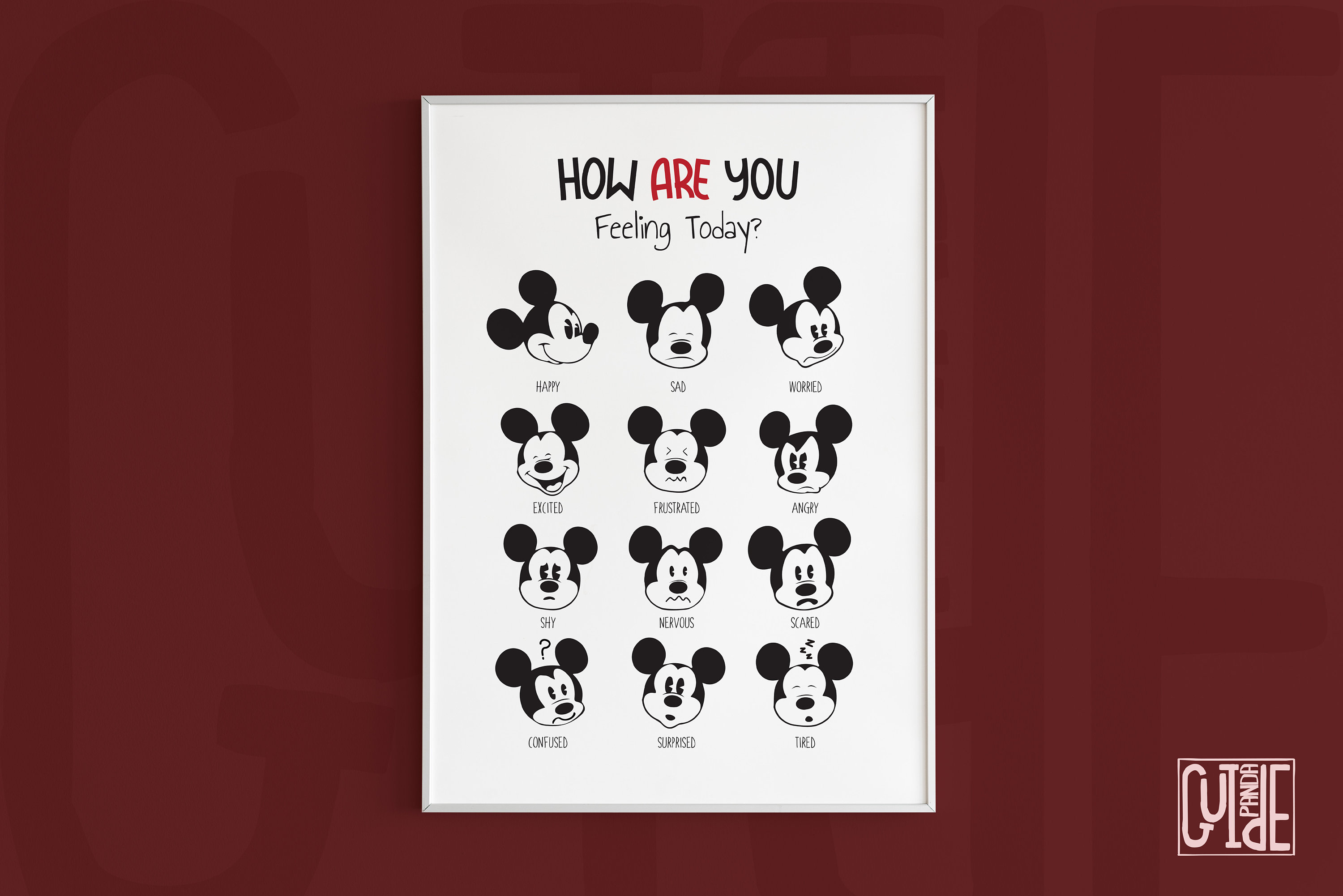 Mickey Mouse Feelings Chart, Mickey Emotions Print, Printable Wall Art ...