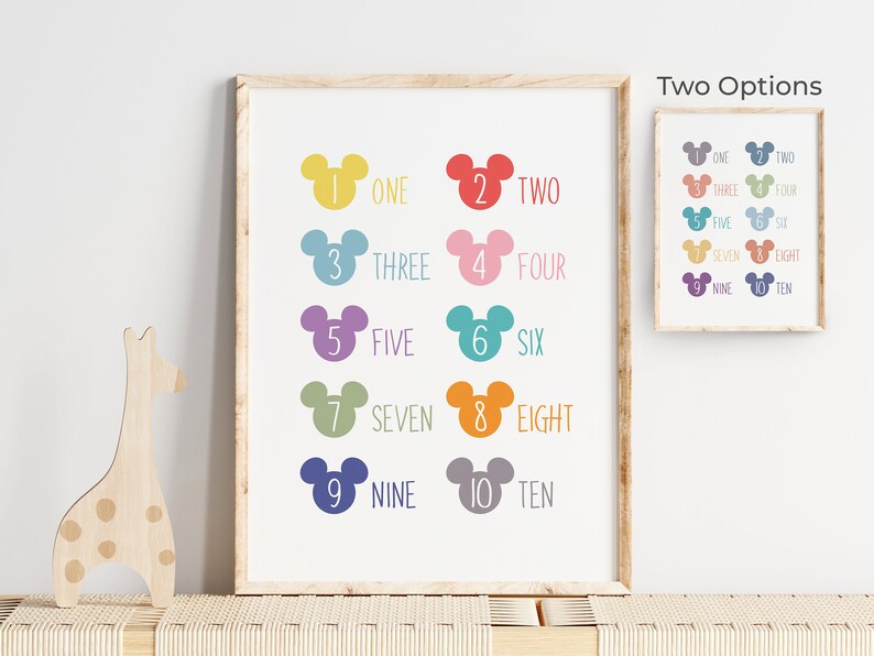 Mickey Wall Art Numbers, Mickey Colorful Numbers, Nursery Wall Art ...
