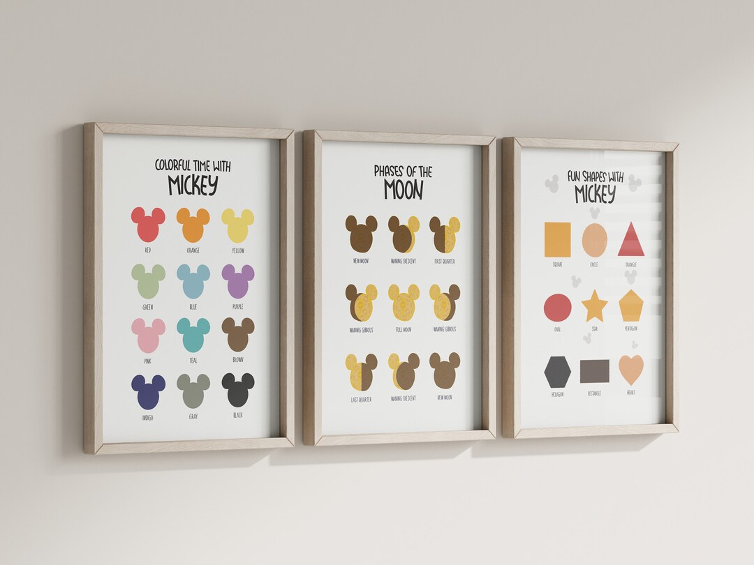 Mickey Mouse Educational Poster, Set of 3, Printable Wall Art ...