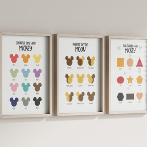 Mickey Mouse Educational Poster, Set of 3, Printable Wall Art ...