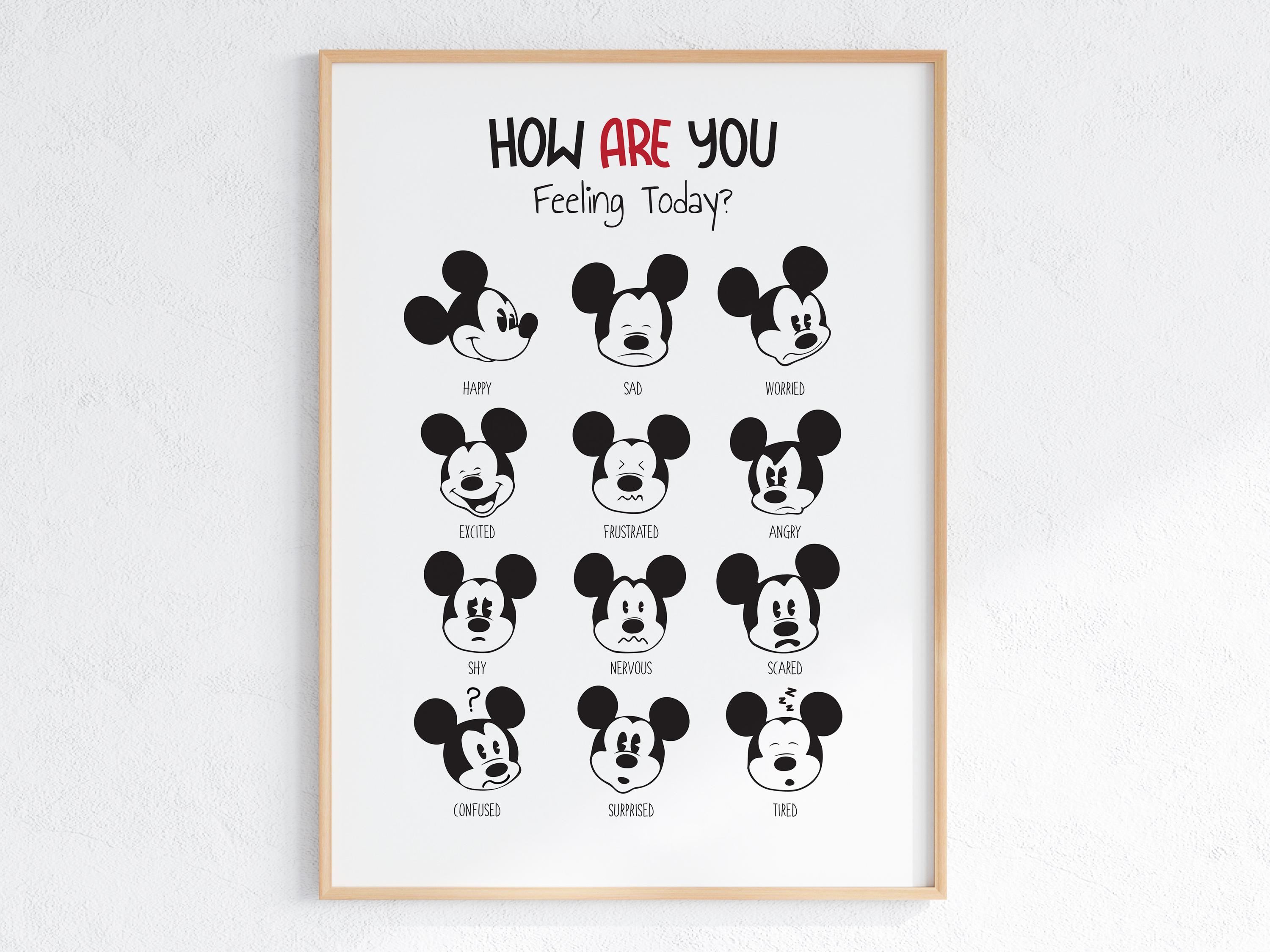 Mickey Mouse Feelings Chart, Mickey Emotions Print, Printable Wall Art ...