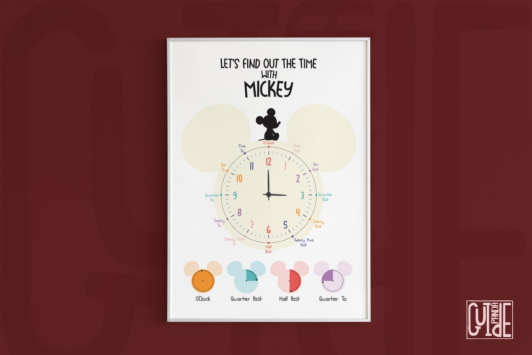 Mickey Mouse Time Learning Poster: Neutral Playroom Decor (digital ...