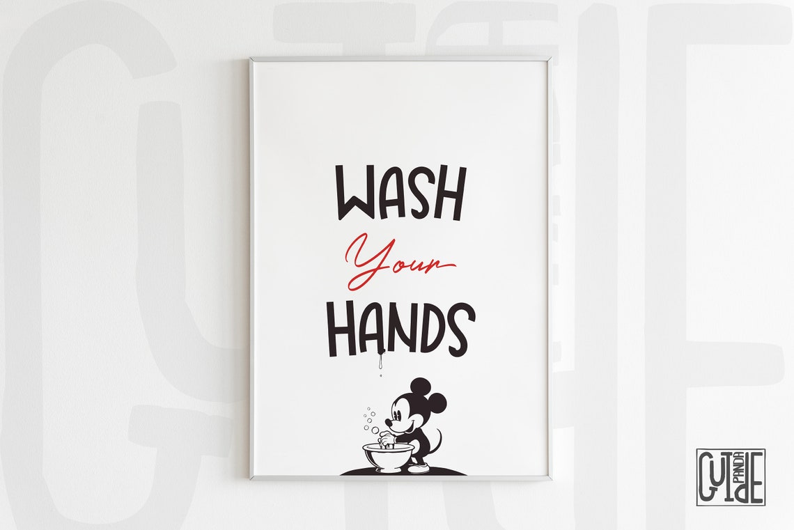 Mickey Mouse Wash Your Hands Print: Nursery Bathroom Decor (digital ...