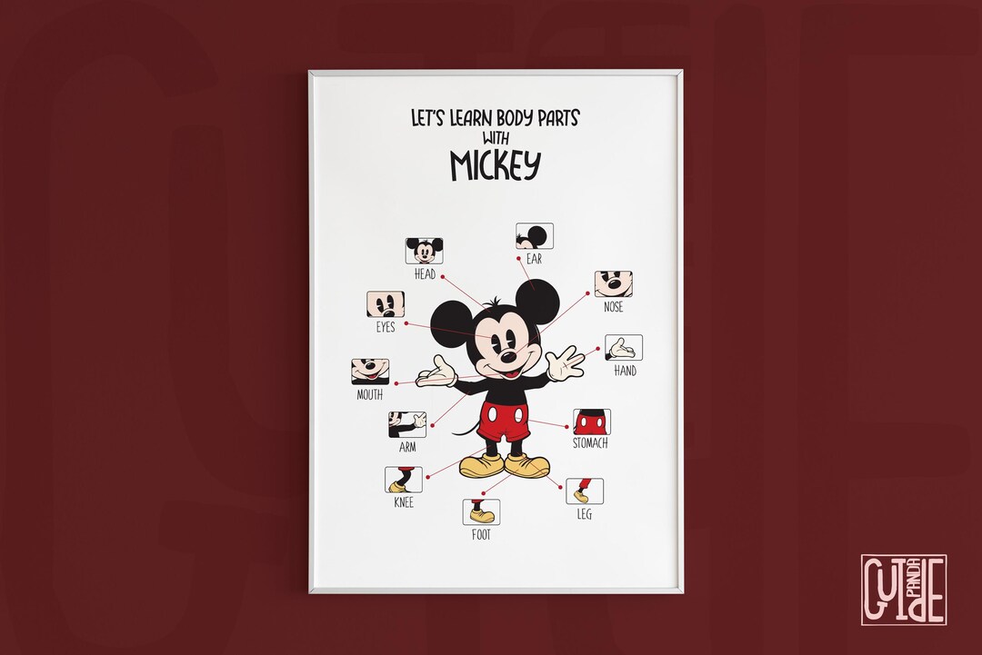 Let's Learn Body Parts With Mickey Printable Poster, Montessori ...
