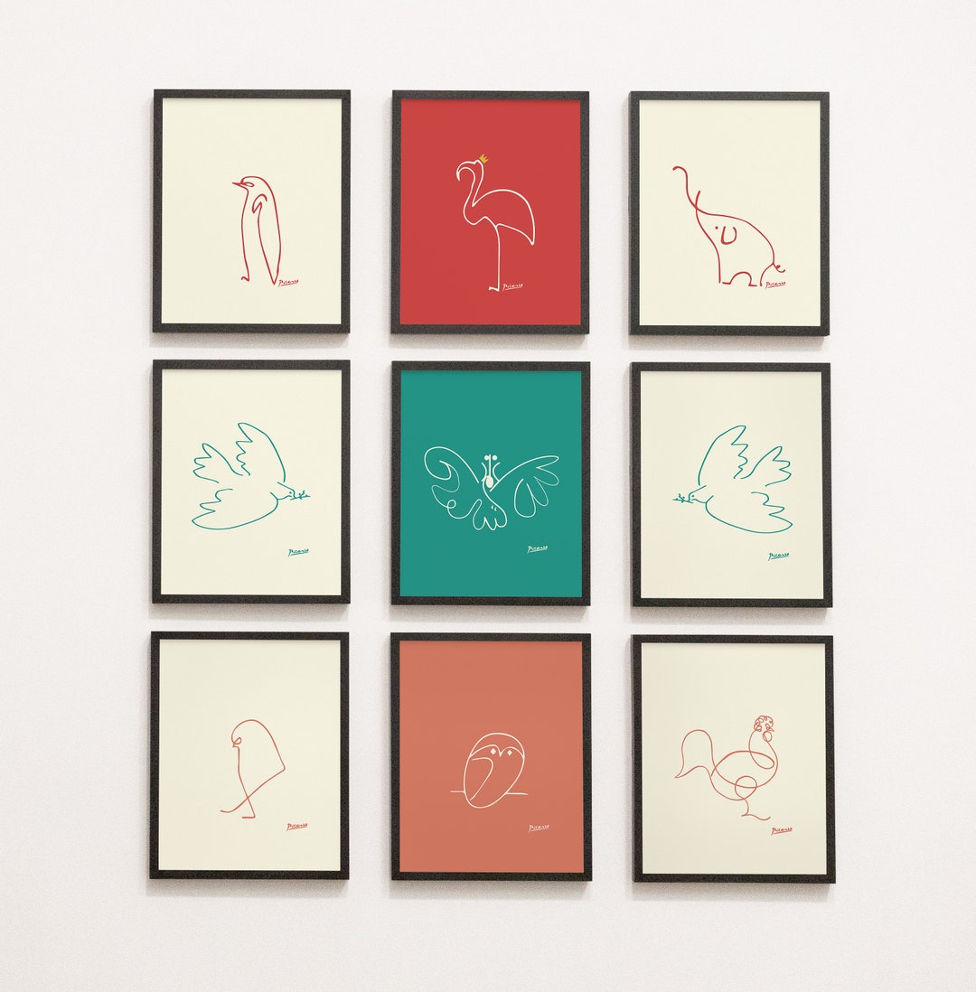 Picasso Animal Posters, Line Art Animals Posters, Set of 9 Picasso ...