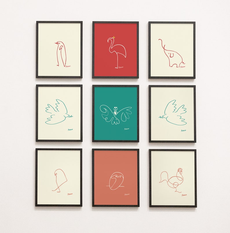 Picasso Animal Posters, Line Art Animals Posters, Set of 9 Picasso ...