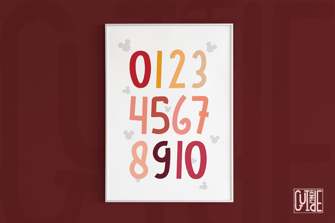 Mickey Wall Art Numbers, Mickey Colorful Numbers, Nursery Wall Art ...