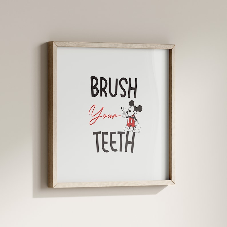Mickey Mouse Brush Your Teeth Print: Kids Bathroom Decor (digital ...