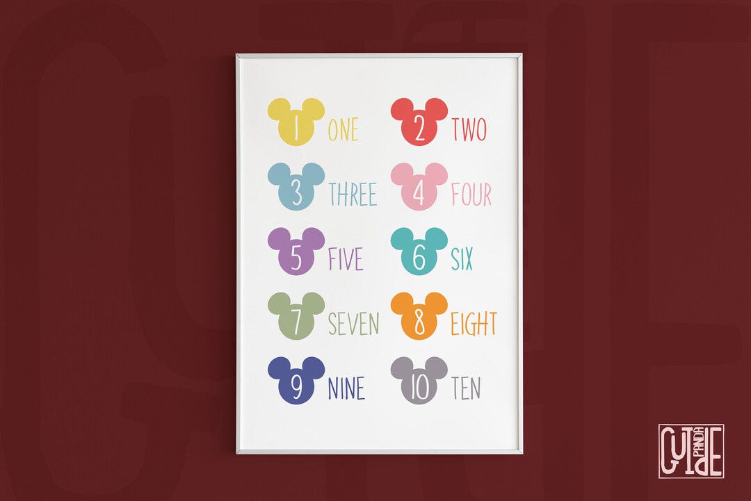 Mickey Wall Art Numbers, Mickey Colorful Numbers, Nursery Wall Art ...