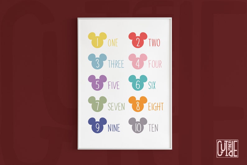 Mickey Wall Art Numbers, Mickey Colorful Numbers, Nursery Wall Art ...
