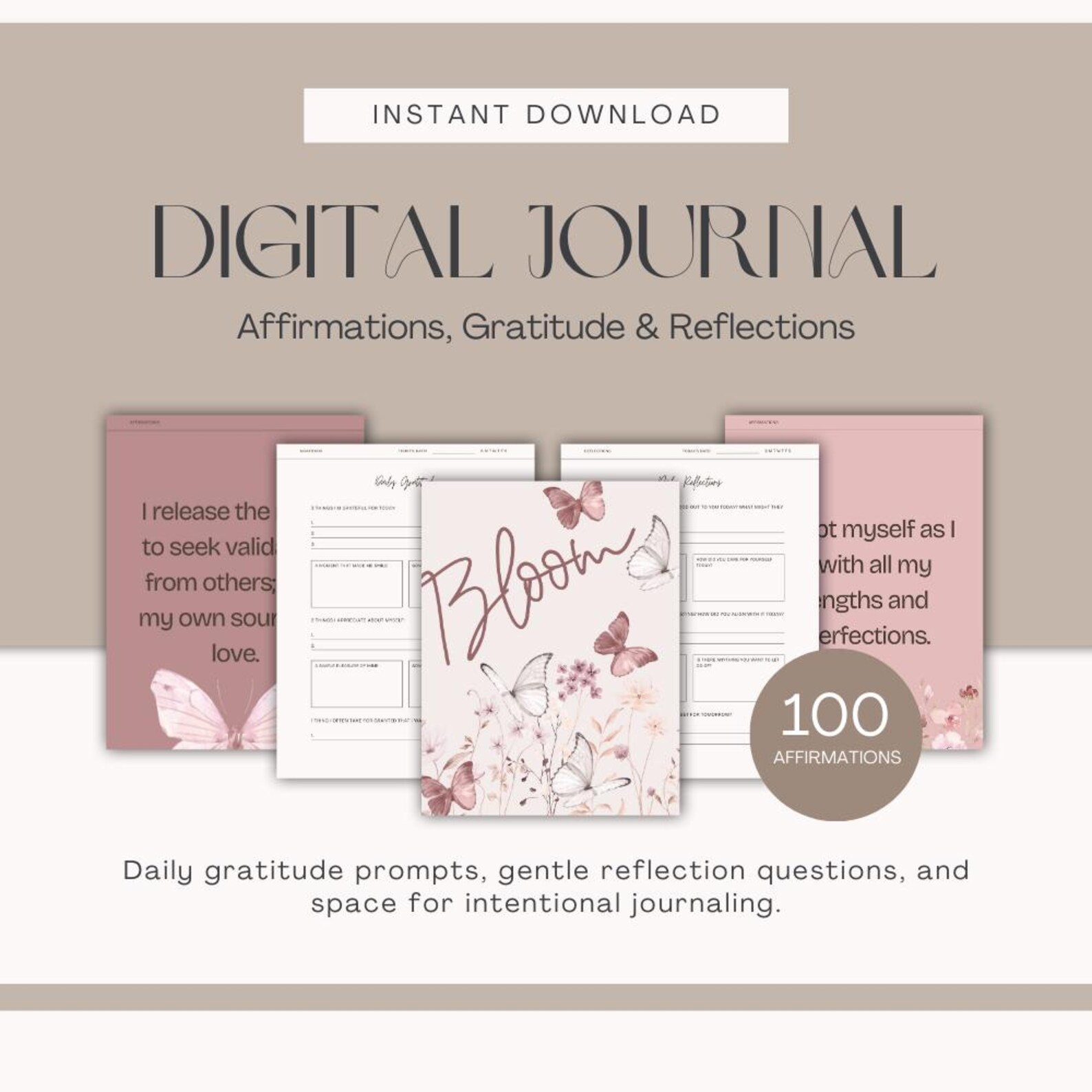 Daily Gratitude Journal for Self-care and Mindfulness | Digital ...