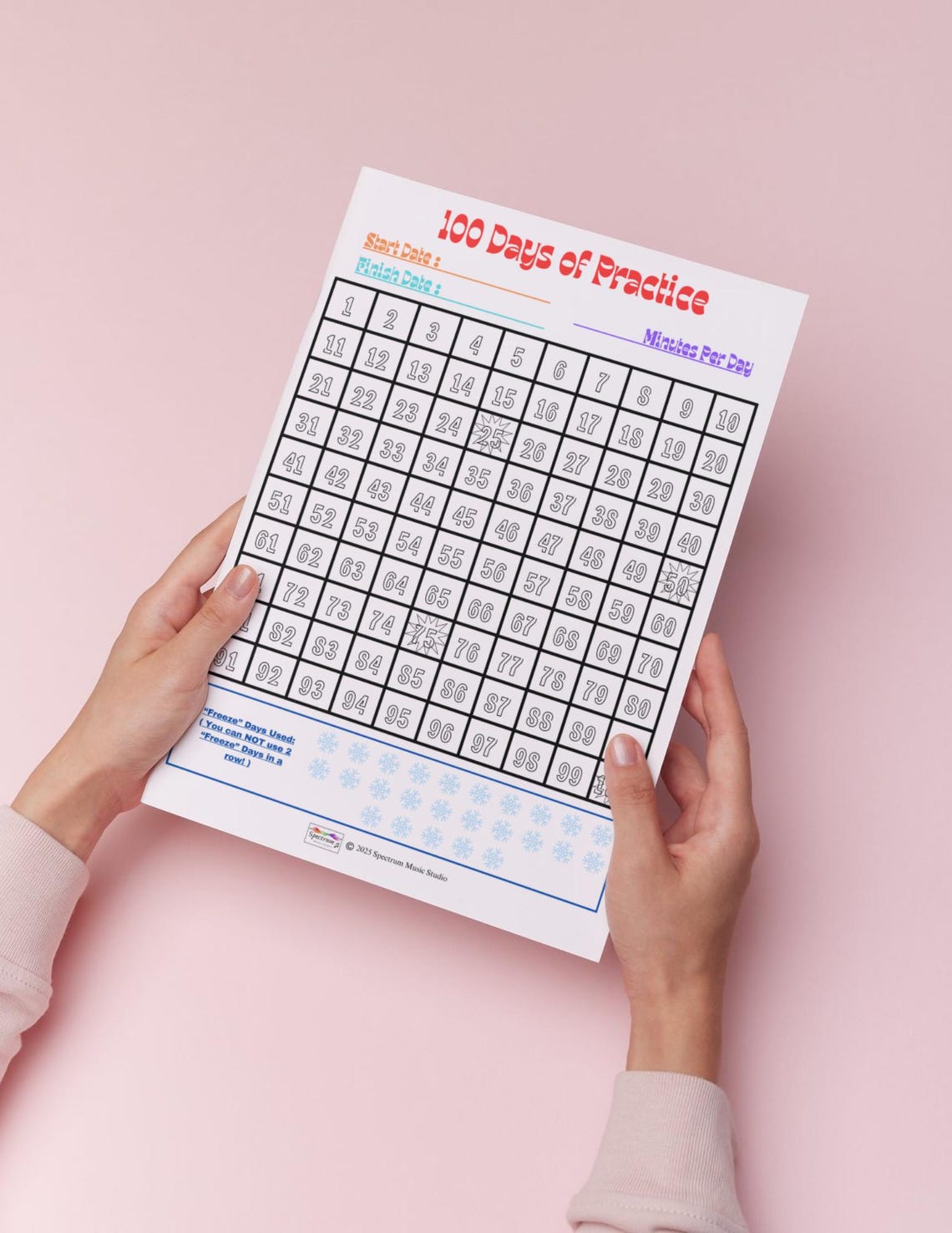 Music Practice Challenge, Printable 100 Days Practice Chart, One ...