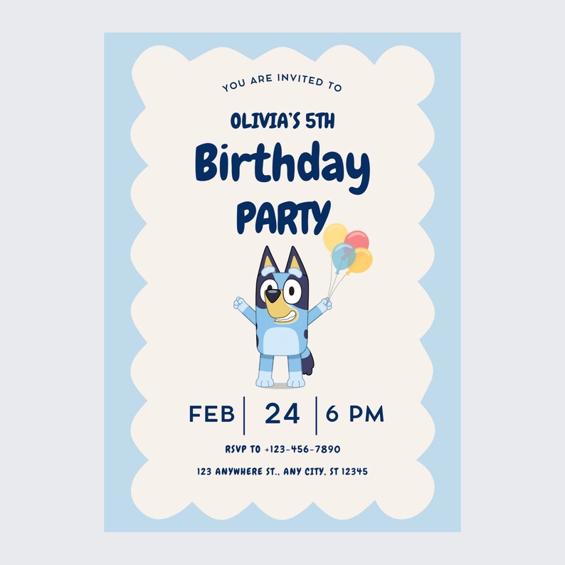 Editable Bluey Birthday Invitation, Template, Bluey Invite, Bluey Kids ...