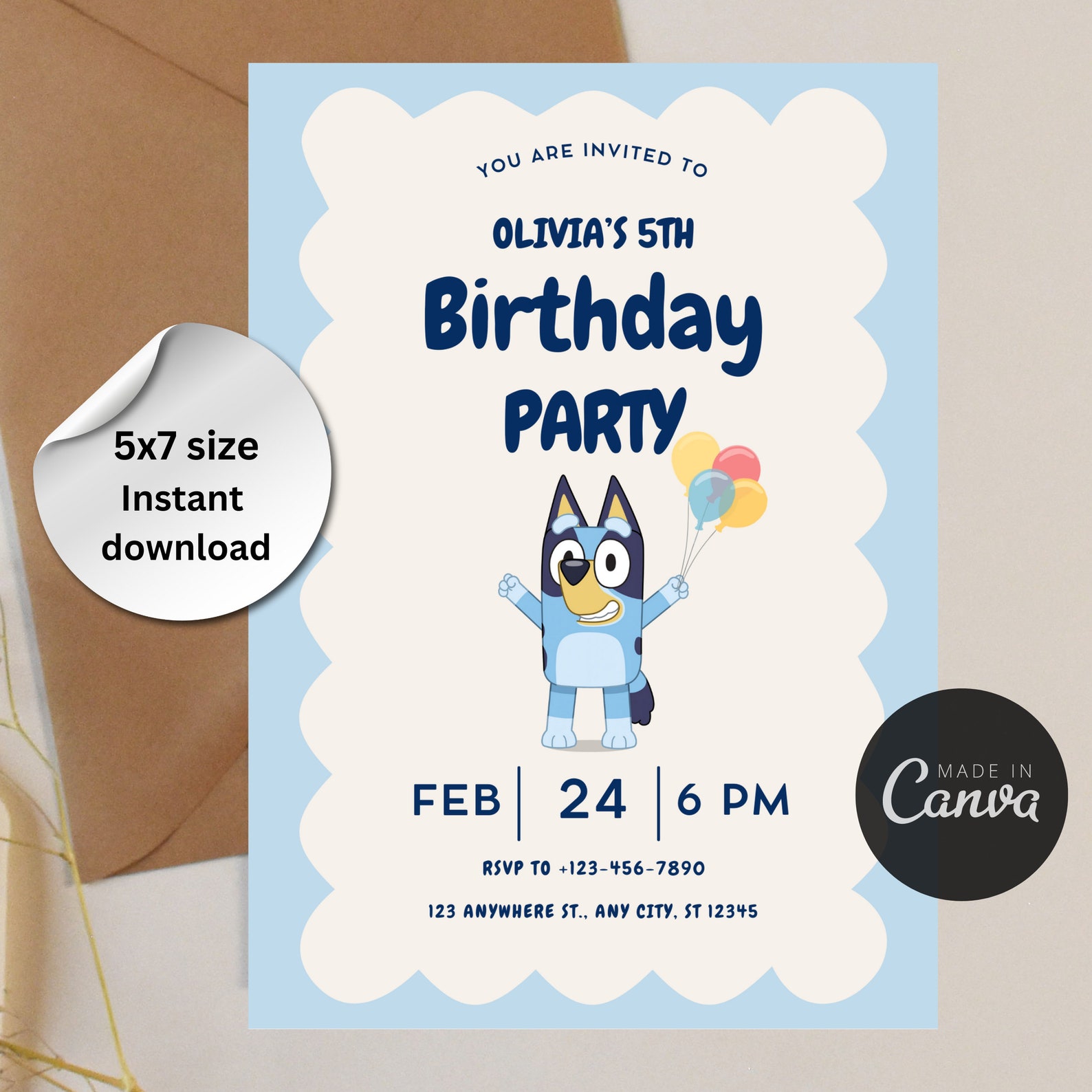 Editable Bluey Birthday Invitation, Template, Bluey Invite, Bluey Kids ...
