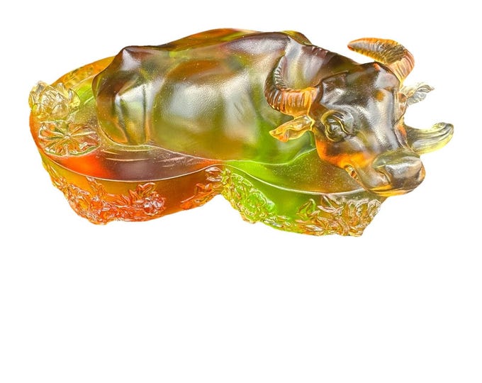 Liuli Liuligongfang Crystal Chinese Art Glass Water Buffalo in Pond ...