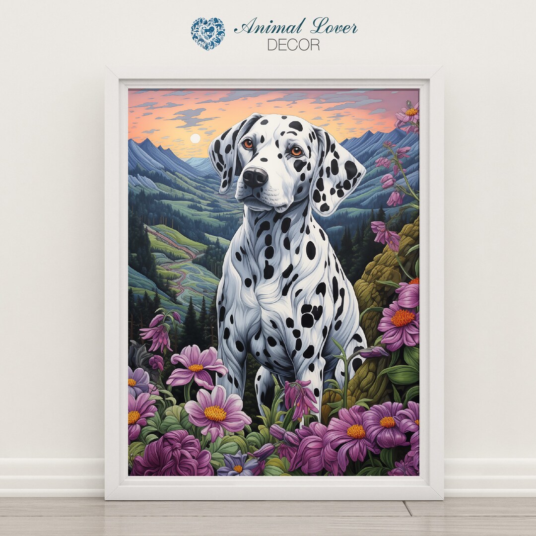 Dalmatian Dog Wall Art, Pastel Wildflower, Dalmatian Artful Gift ...