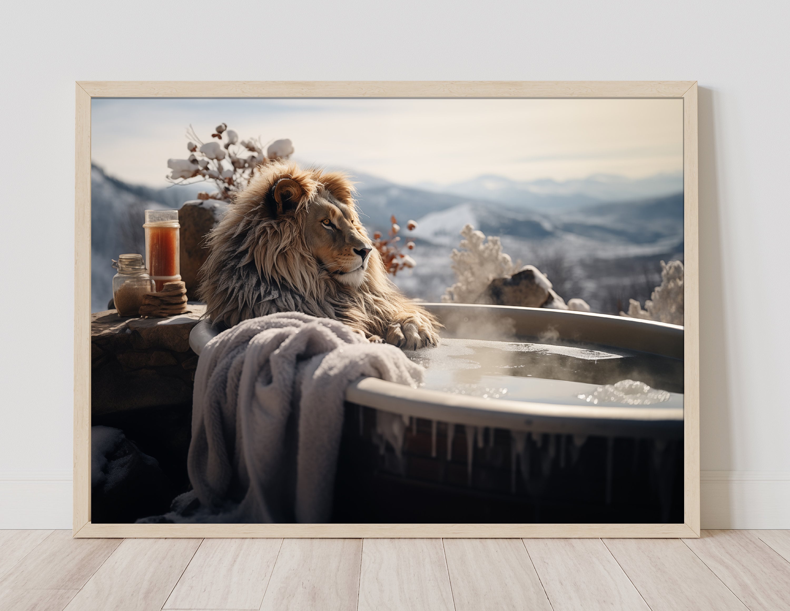 Lion in Bathtub tub Time Animals Series Bathroom Decor Printable Wall ...