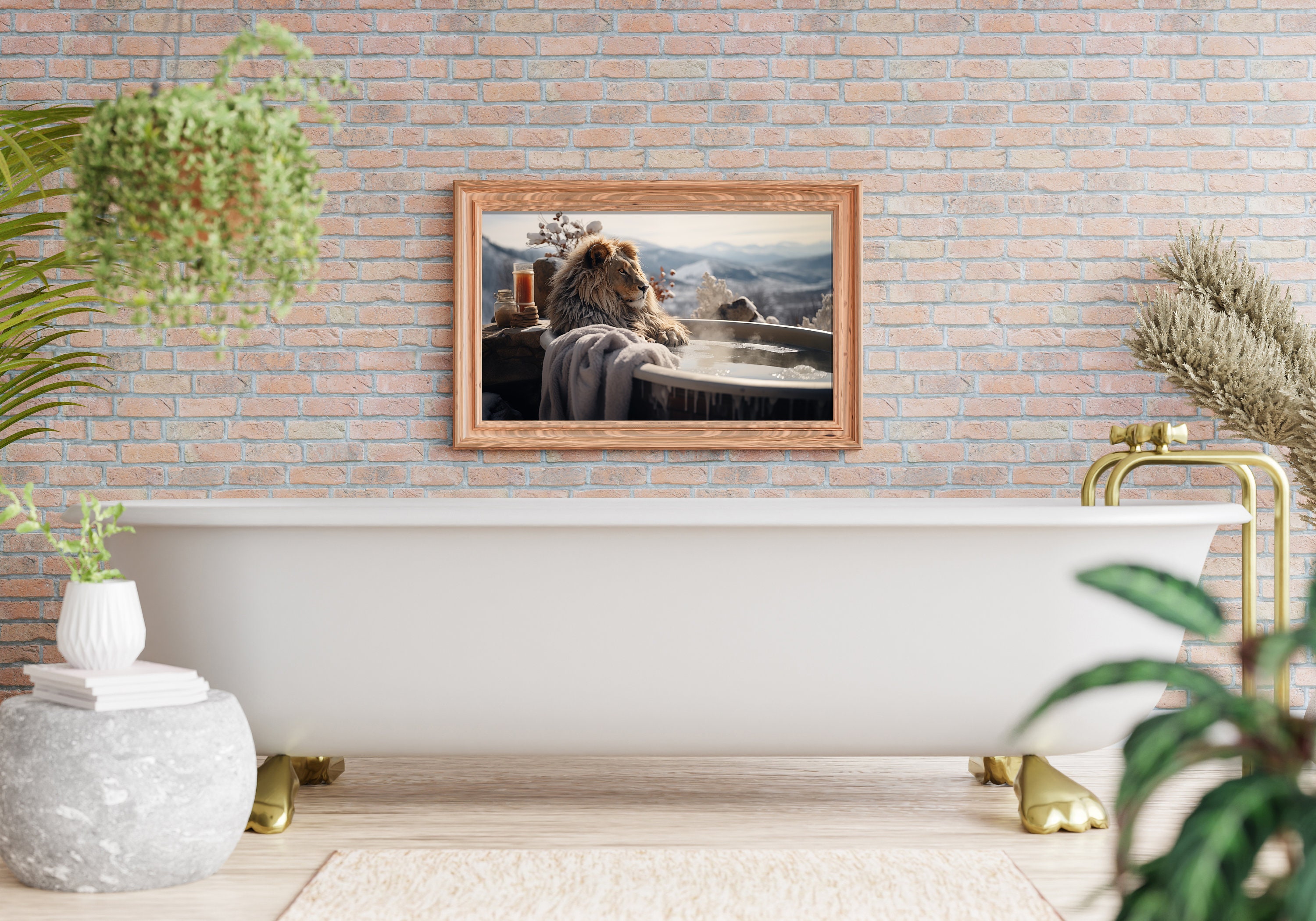 Lion in Bathtub tub Time Animals Series Bathroom Decor Printable Wall ...