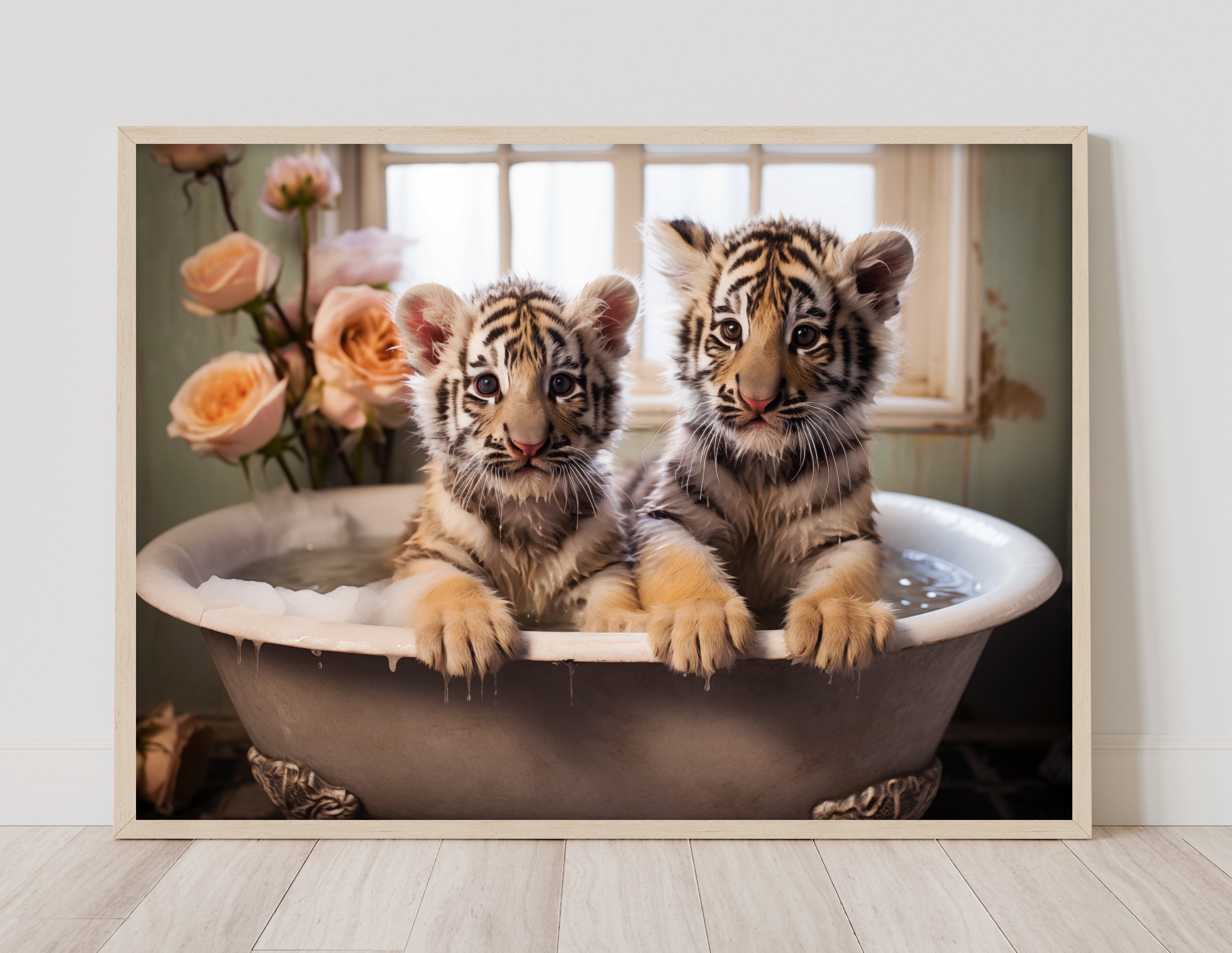 Tiger Cubs in a Bathtub Tigers in a Tub Bathroom Decor Printable Wall ...