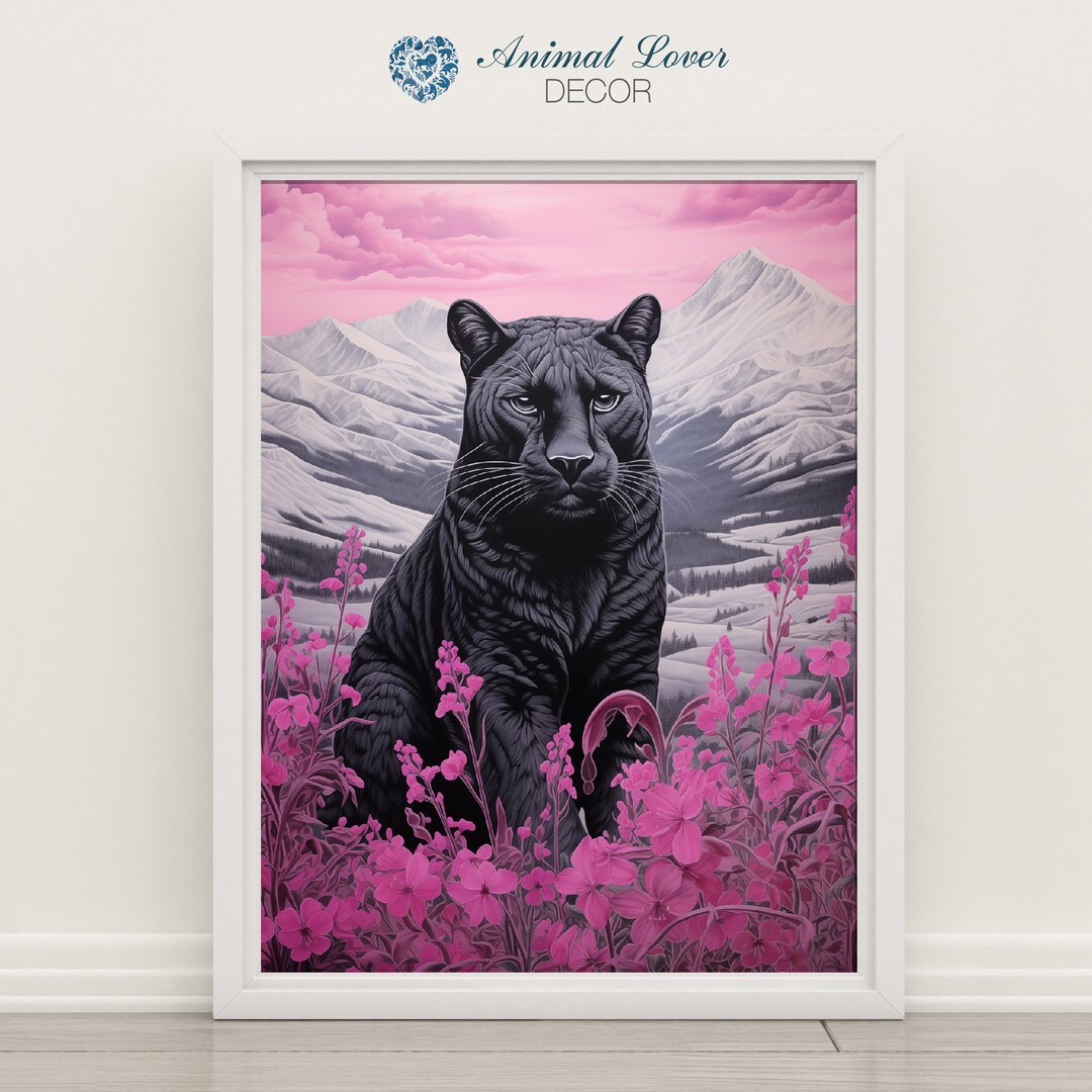 Pastel Black Panther Wall Art, Wildflower Field, Panther Artful Gift ...