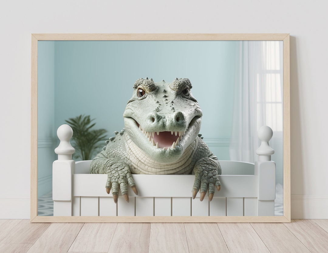 Adorable Alligator in Bed bedtime Animals Series Kid Bedroom Decor ...