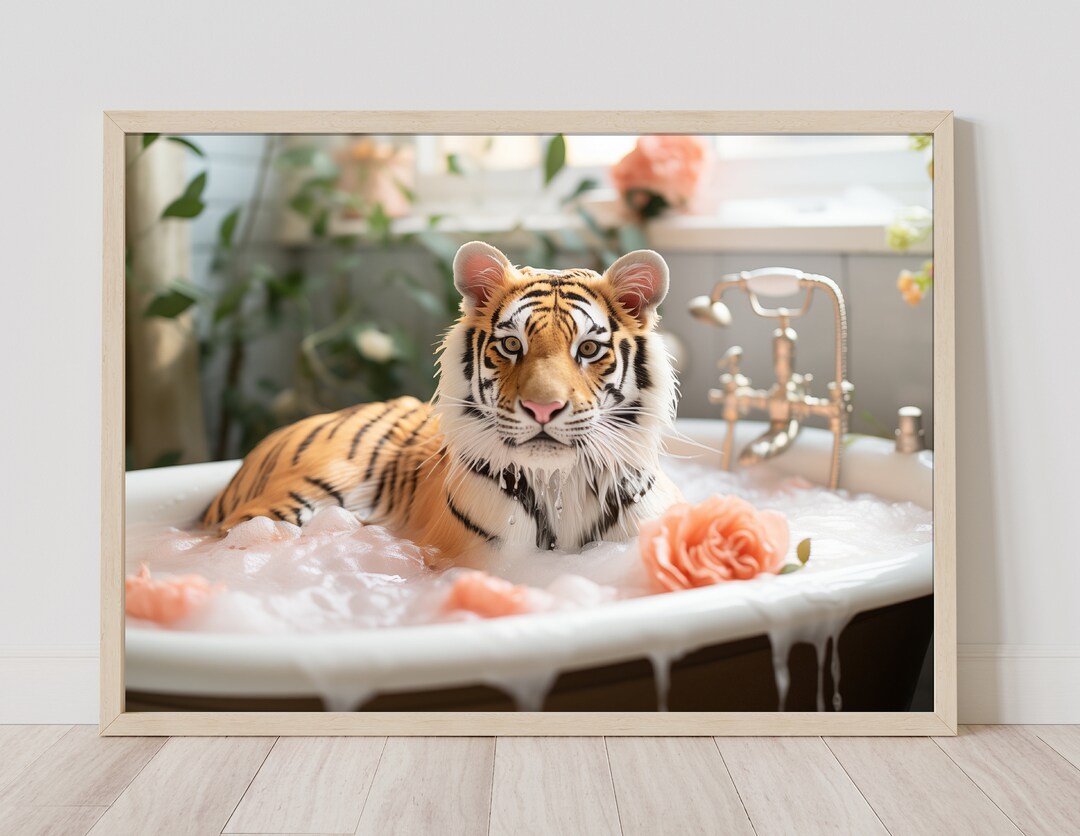 Bengal Tiger in Bathtub | “tub Time Animals” Series | Bathroom Decor ...