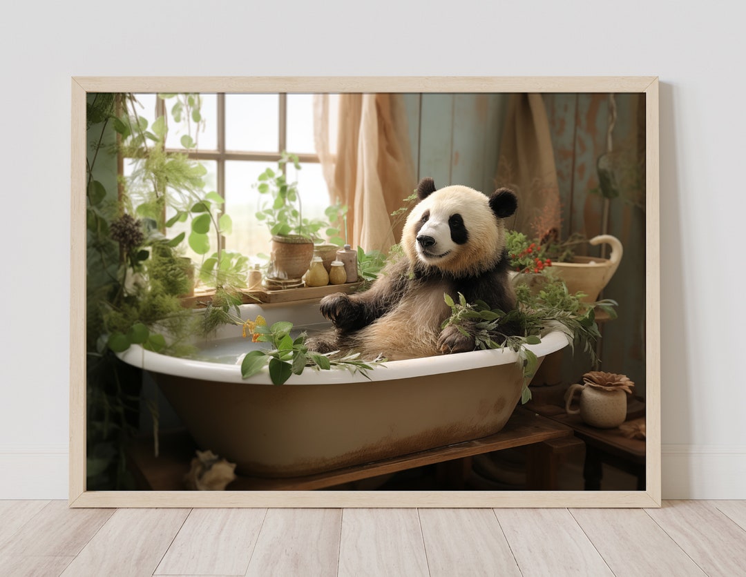 Panda in Bathtub tub Time Animals Series Bathroom Decor Printable Wall ...