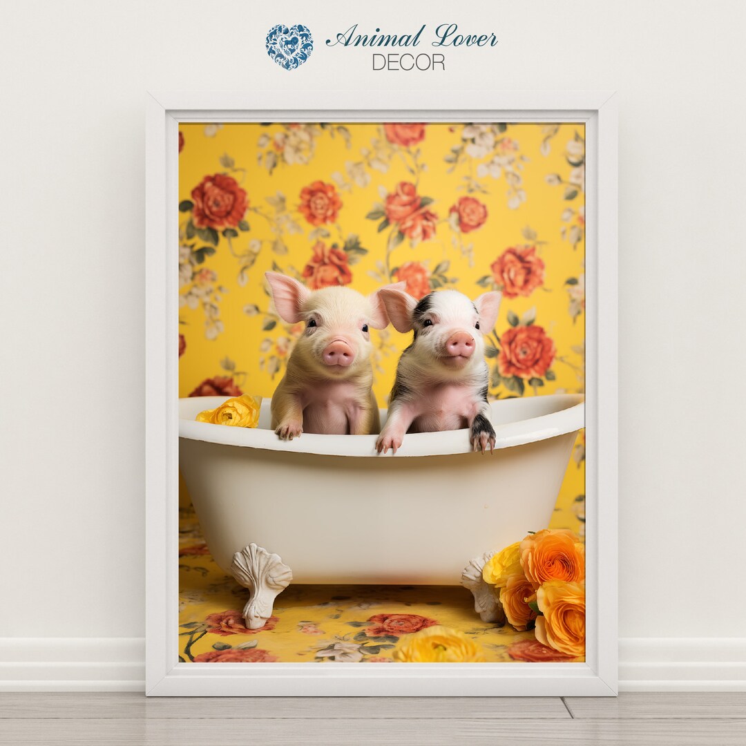 Adorable Baby Pigs in Tub tub Time Animals Series Kid Bathroom Decor ...