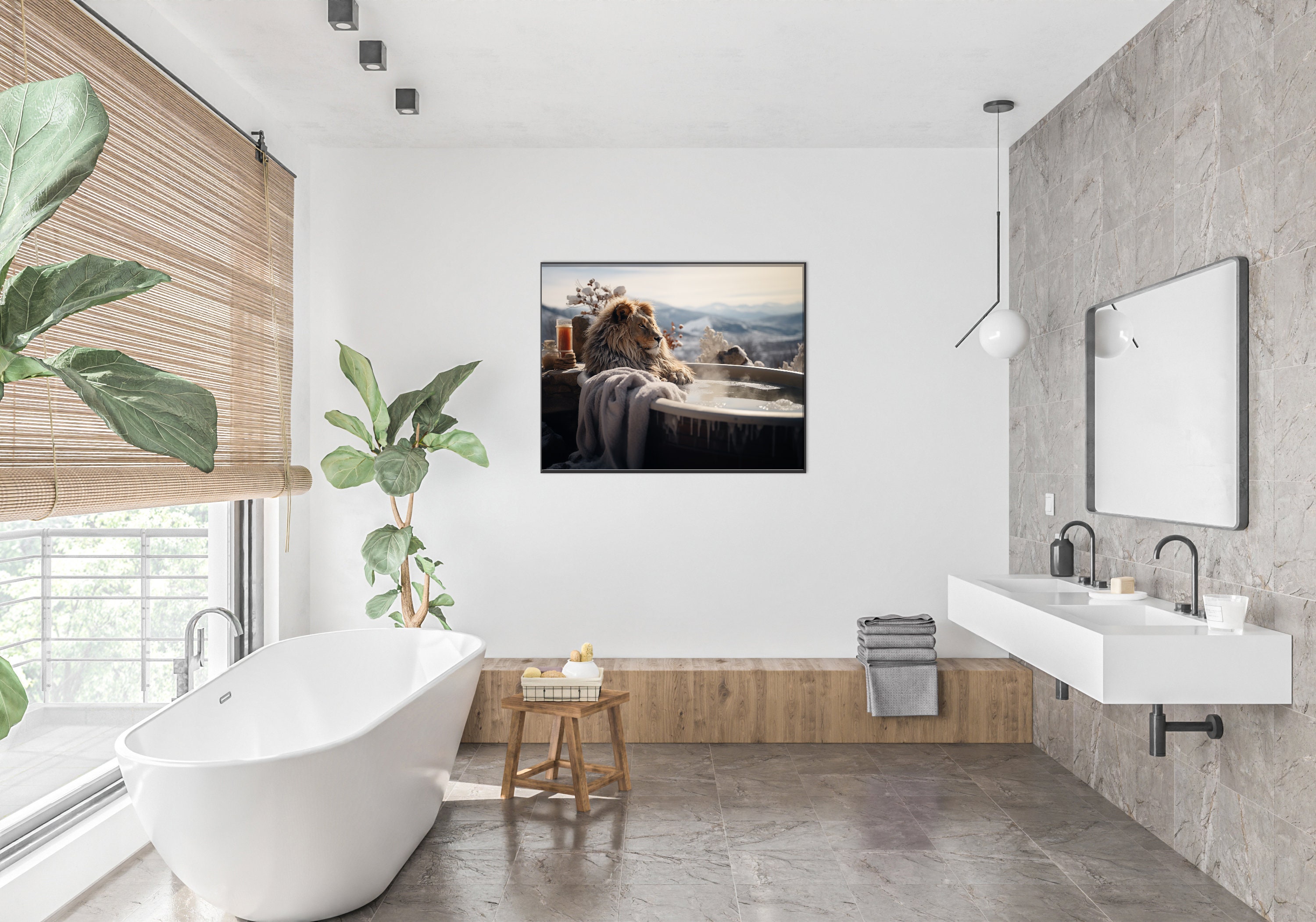 Lion in Bathtub tub Time Animals Series Bathroom Decor Printable Wall ...