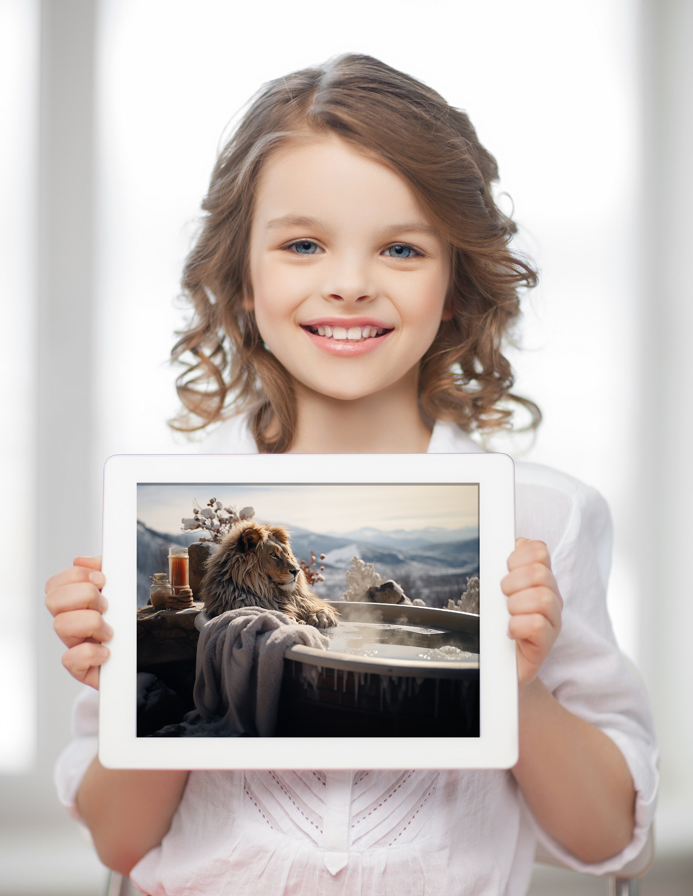 Lion in Bathtub tub Time Animals Series Bathroom Decor Printable Wall ...