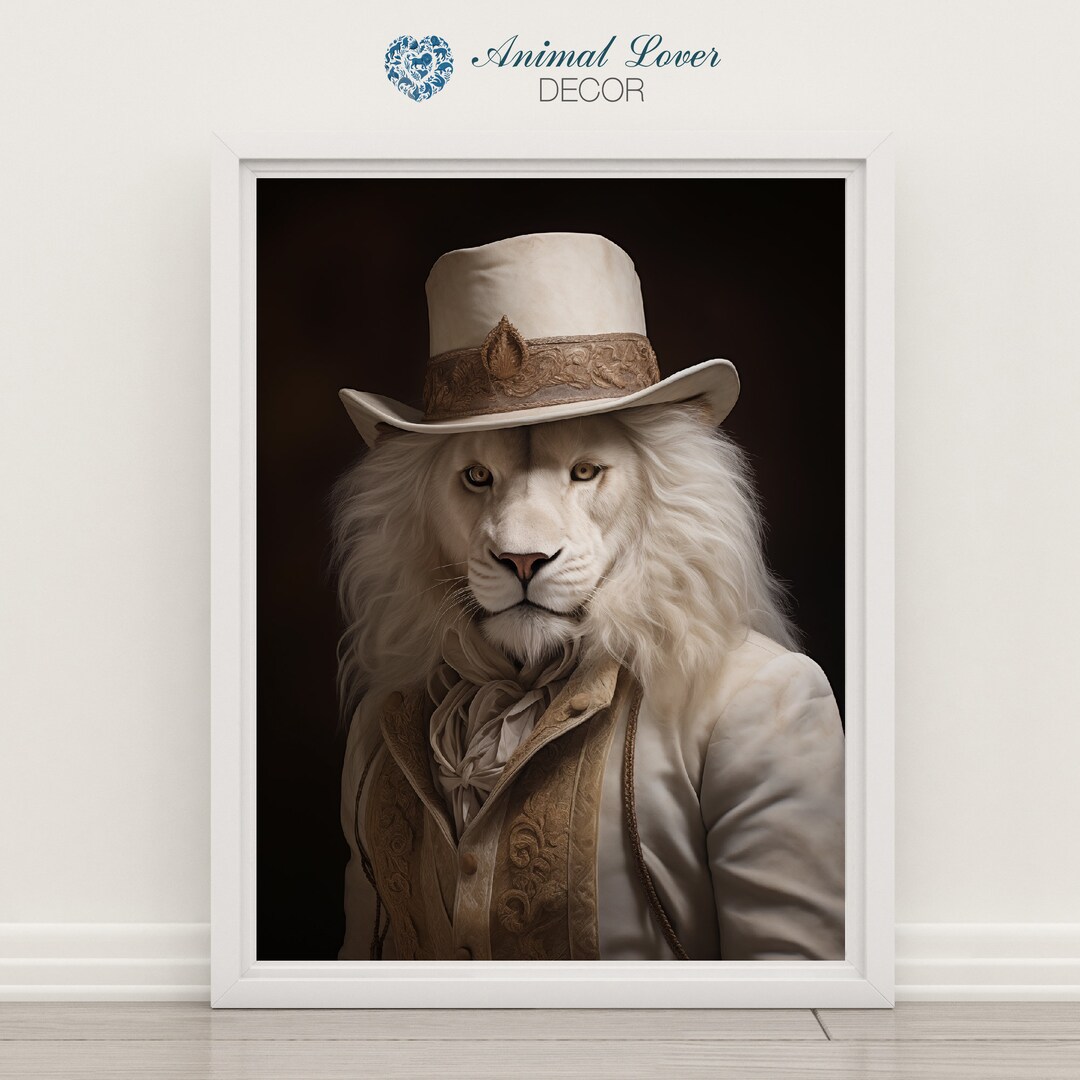 Western White Lion Vintage Lion Cabin Decore Printable White Lion Art ...