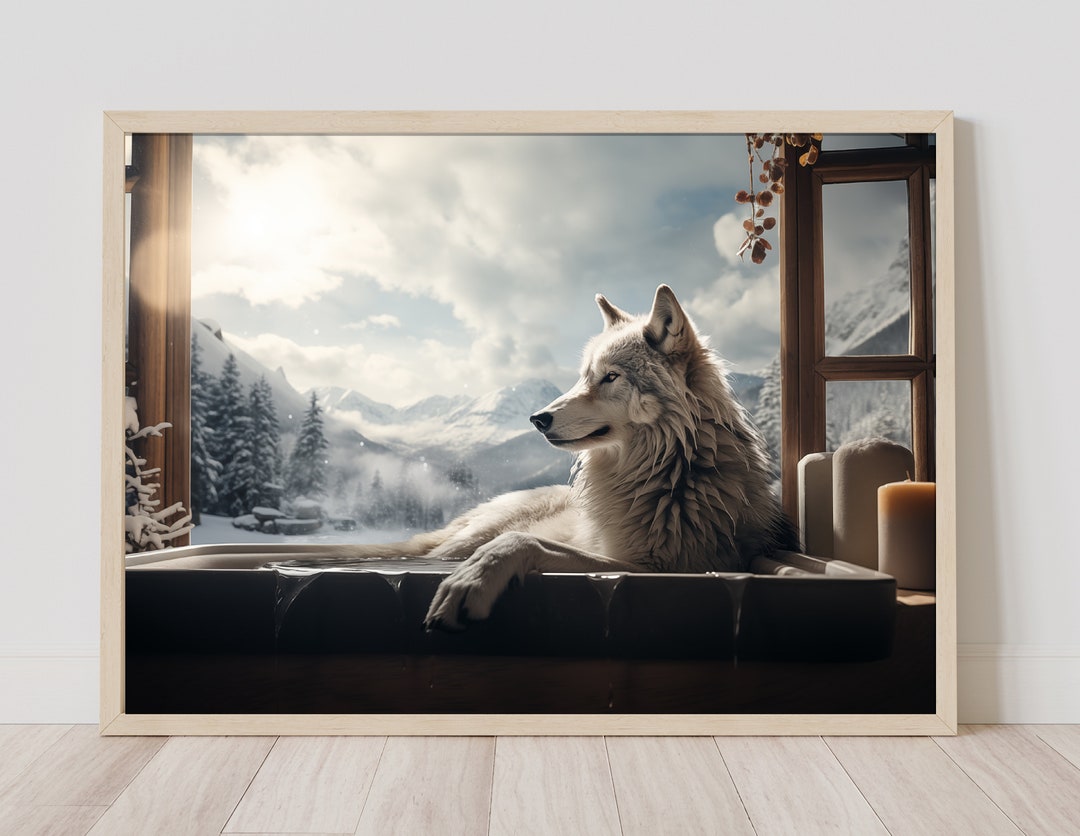 Wolf in Bathtub tub Time Animals Series Bathroom Decor Printable Wall ...