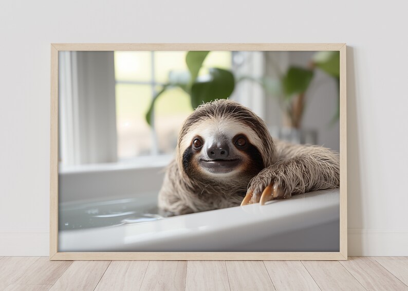 Cute Sloth in Bath Tub Kid Bathroom Decor Printable Wall Art Sloth ...