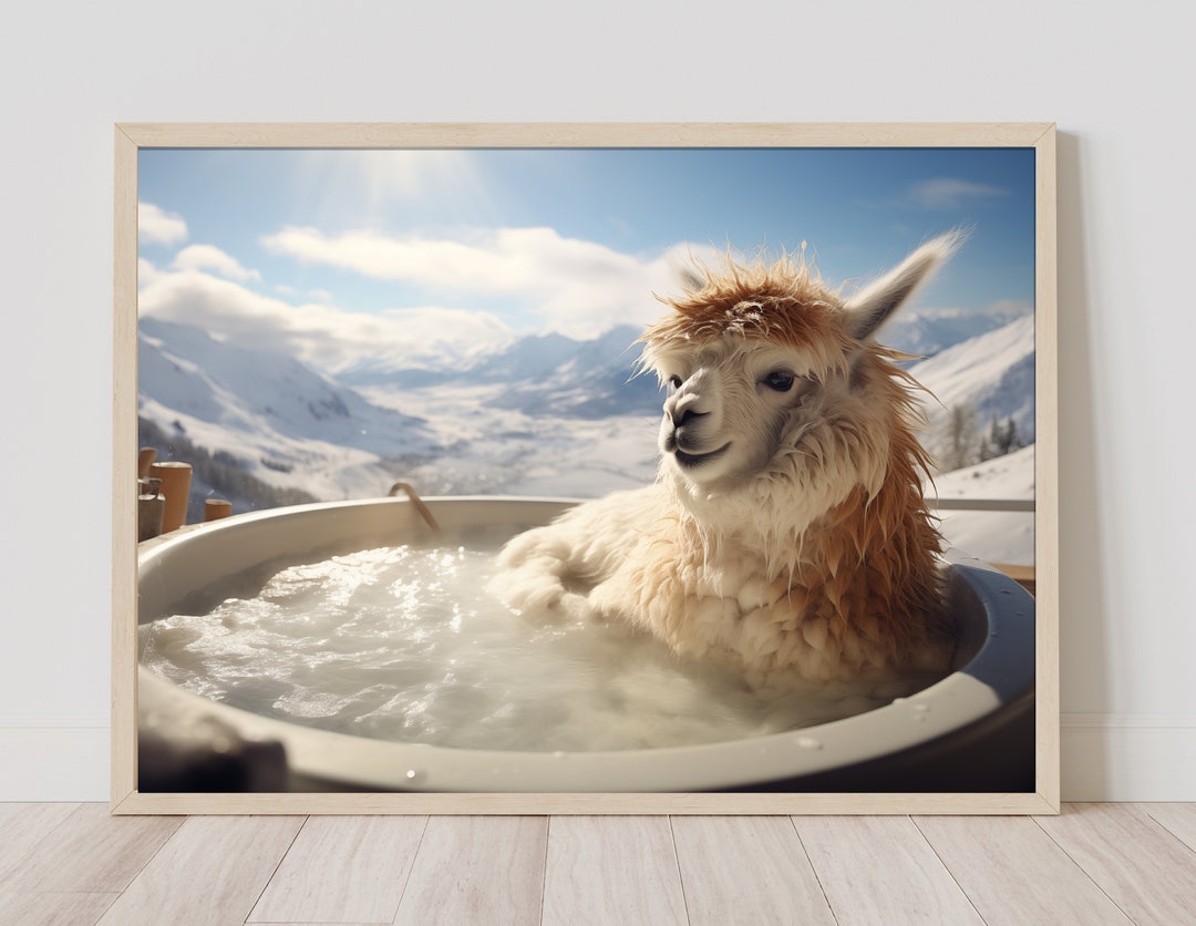 Llama in Bathtub tub Time Animals Series Bathroom Decor Printable Wall ...