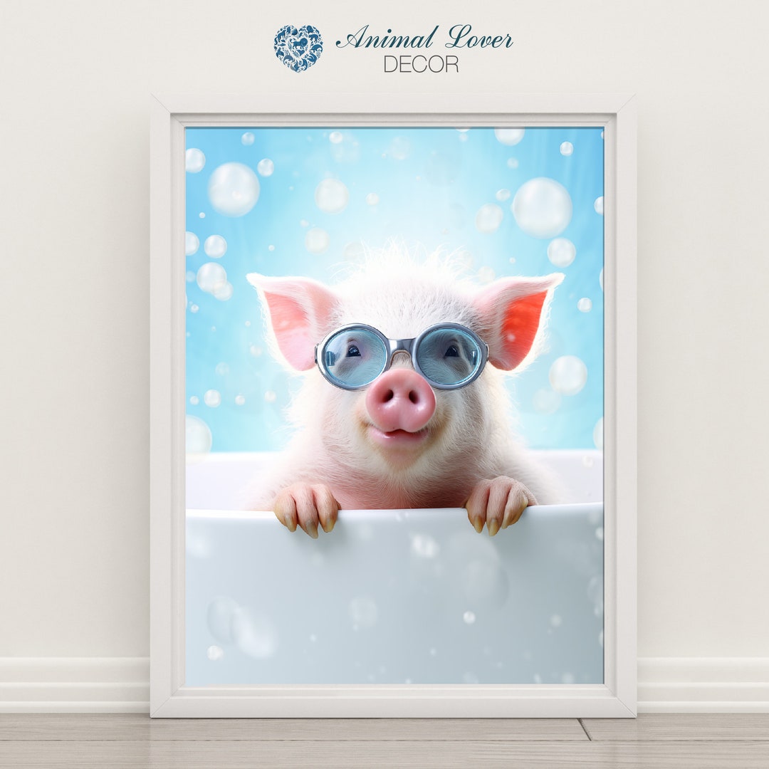 Adorable Pig in Tub tub Time Animals Series Kid Bathroom Decor ...
