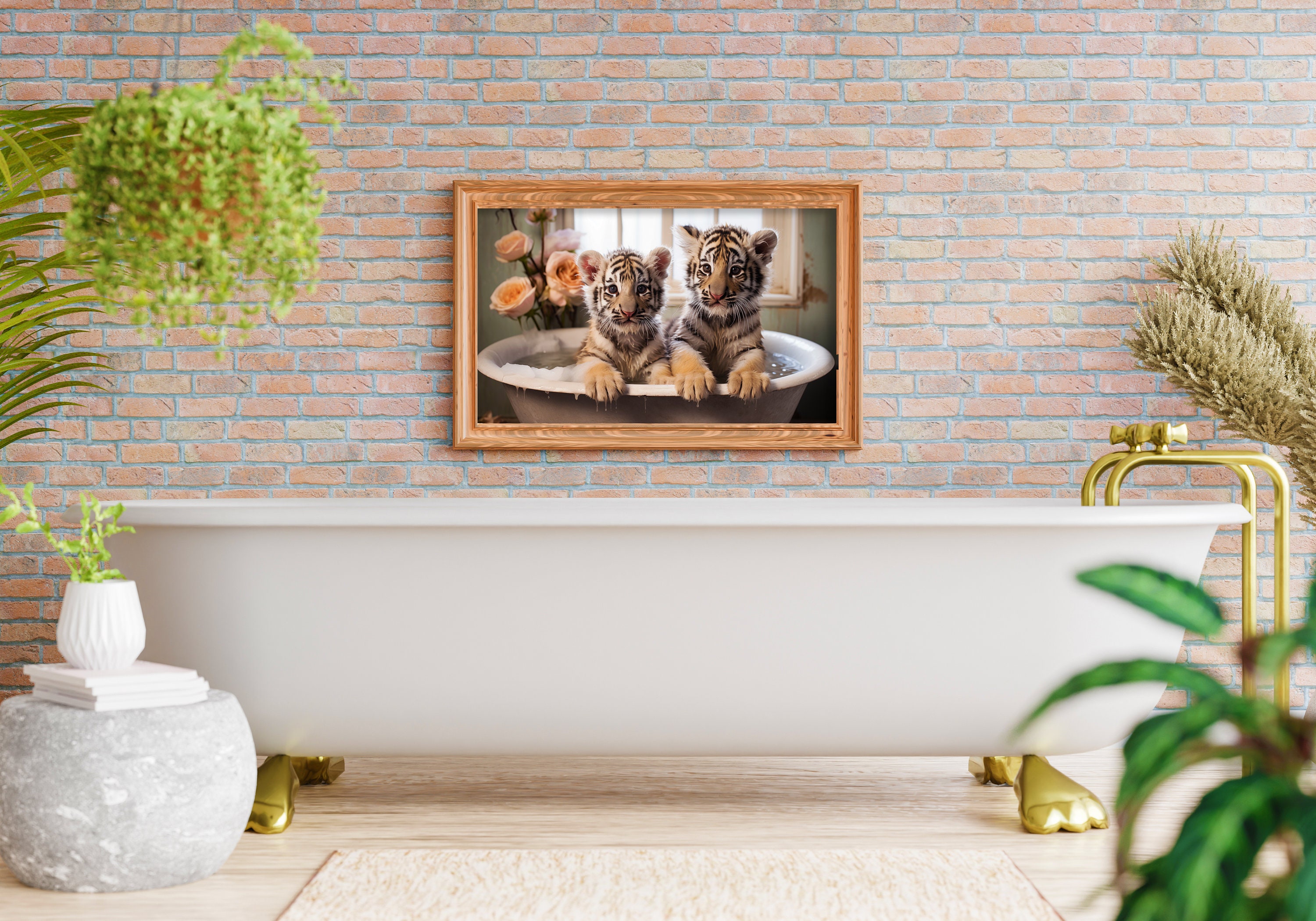 Tiger Cubs in a Bathtub Tigers in a Tub Bathroom Decor Printable Wall ...