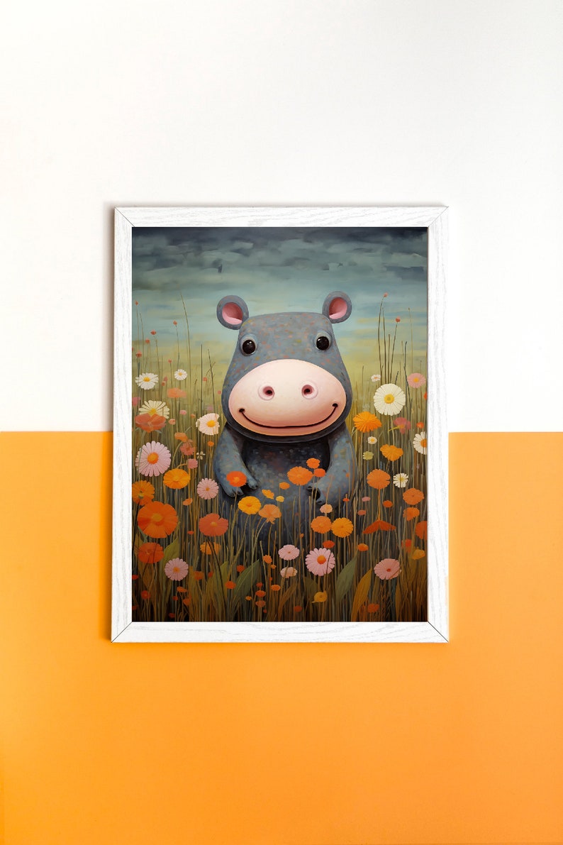 Adorable Hippo Wall Art, Animal Artful Gift, Hippo Artwork, Animal ...