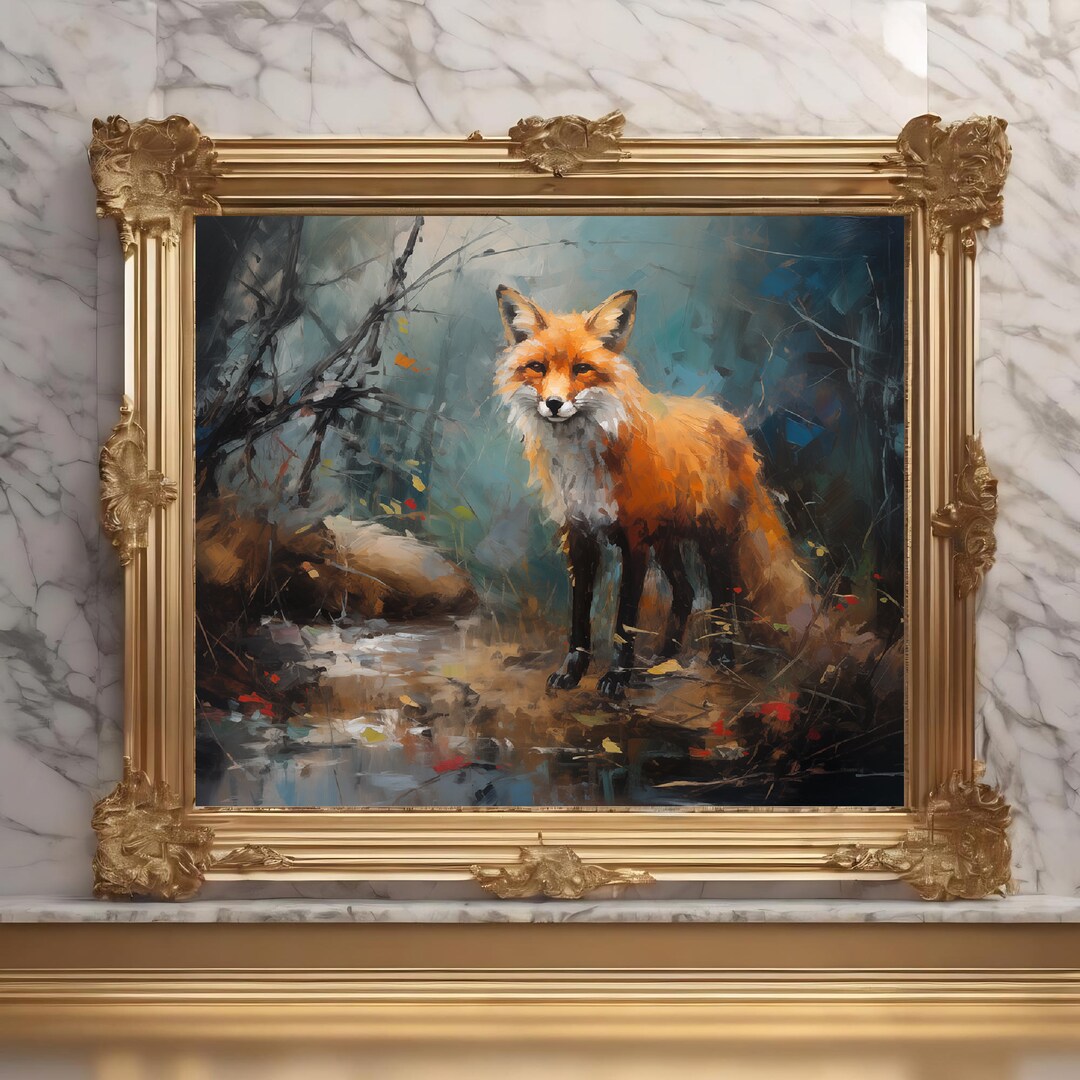 Fox in Dark Forest Fox Oilpainting, Dark Cottagecore, Forest Decore ...