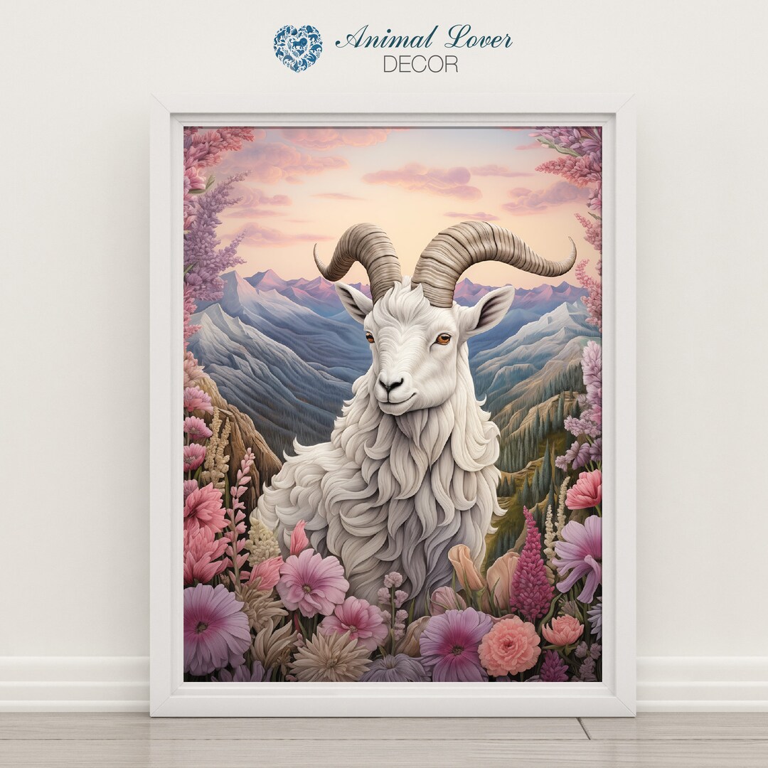 Pastel Goat Wall Art, Pastel Wildflower Field, Goat Artful Gift ...